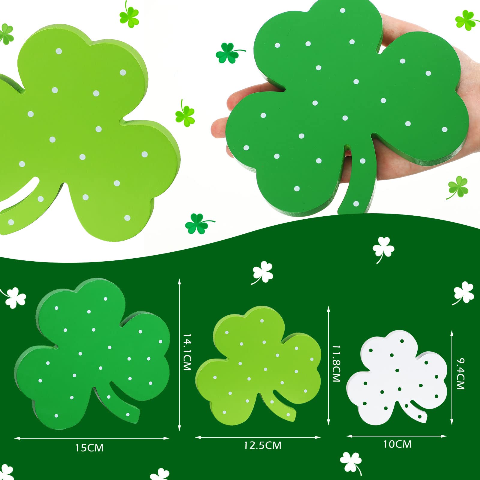 St. Patrick's Day Table Wooden Signs 3 Pieces St. Patrick's Table Decor Irish Themed Wooden Shamrock Decor Green Shamrock Blocks St. Patrick's Day Shamrocks Lucky Sign for Home Decor (Cute Style)