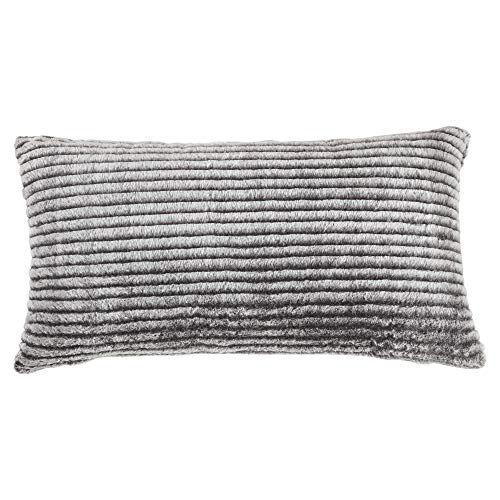 Signature Design by Ashley Metea Faux Fur Lumbar Throw Pillow, 14 x 26 Inches , Light Gray