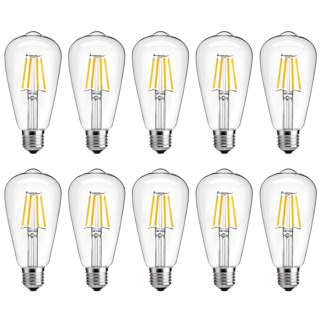 Dimmable led Light Bulb, 4w LED Edison Bulb, 40 Watt Incandescent Equivalent, 4W Vintage LED Filament Light Bulb, st64 led Bulb,2700K-3000K Soft White,e26 /e27 led Bulb, Clear Glass Cover 10 Pack