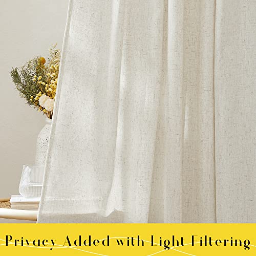 NICETOWN Thick Linen Curtains 84 inch Length 2 Panels Set, Tie Top Light Filtering Curtains Semitransparent Linen Burlap Drapes Privacy for Bedroom/Princess Room, W52 x L84, Natural