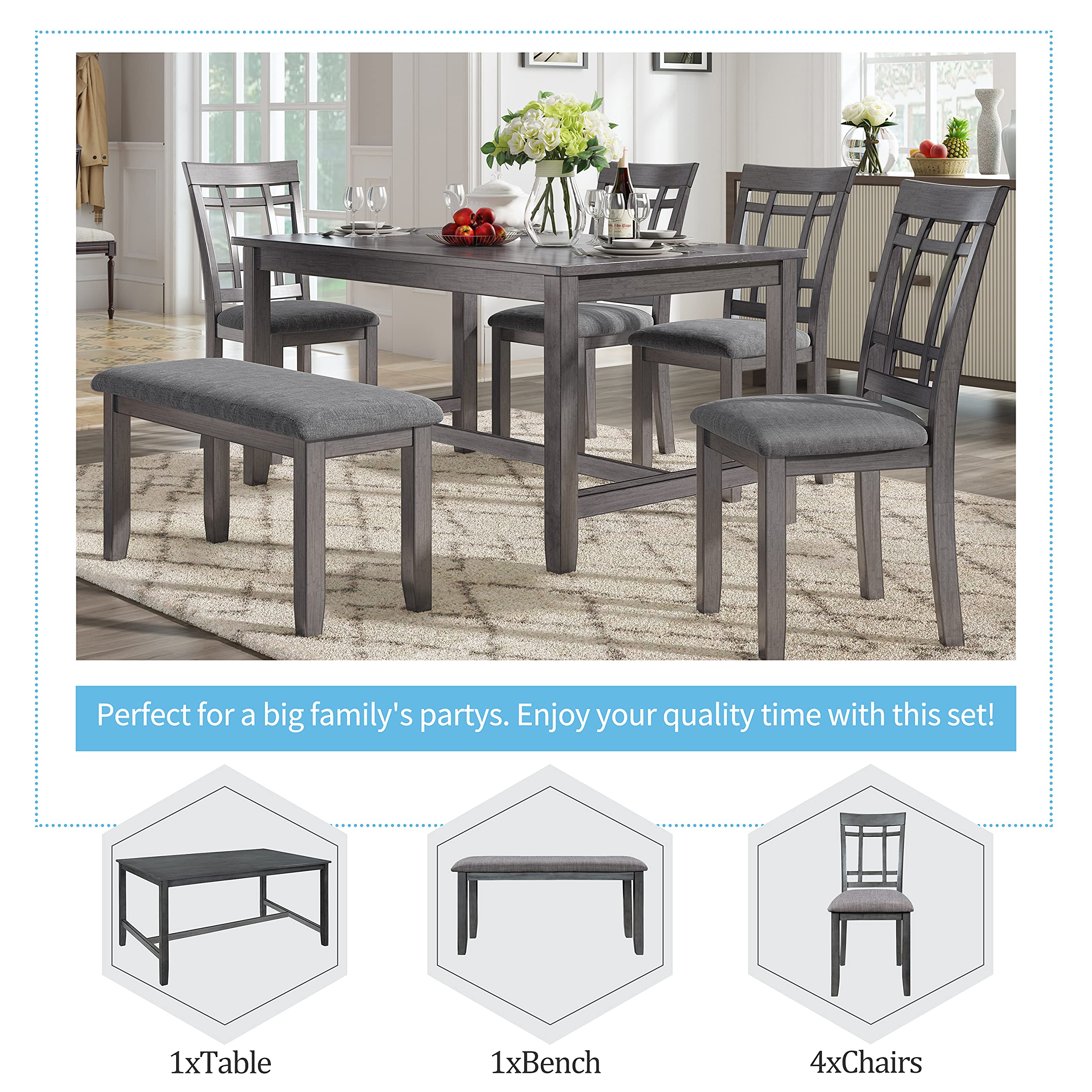 Dining Table Set for 6, Kitchen Table Set with Drawer Kitchen & Dining Room Sets with Drawer 6 Piece Dining Table Set for 6 People, Kitchen Table Set Family Furniture