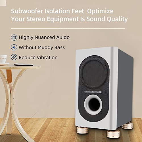 Monosaudio 4Pcs Speaker Isolation Feet Turntable Feet 40x20mm Turntable Audio Isolation feet Replacement with Non-Slip Rubber Rings for Speakers,Amps,Subwoofers,Home Theater,Turntable(Rose Gold)