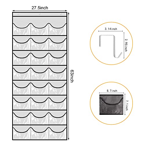 kingdalux Baseball Hat Rack 24 Pocket for Wall or Over The Door Cap Organizer with Clear Deep Pockets, for Hat Storage & Ballcap Caps Display Holder, Complete with Over Door Hooks