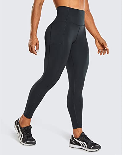 CRZ YOGA Womens Compression Workout Leggings 25 Inches - Thick High Waisted Tummy Control Gym Running Leggings with Pockets Black Small