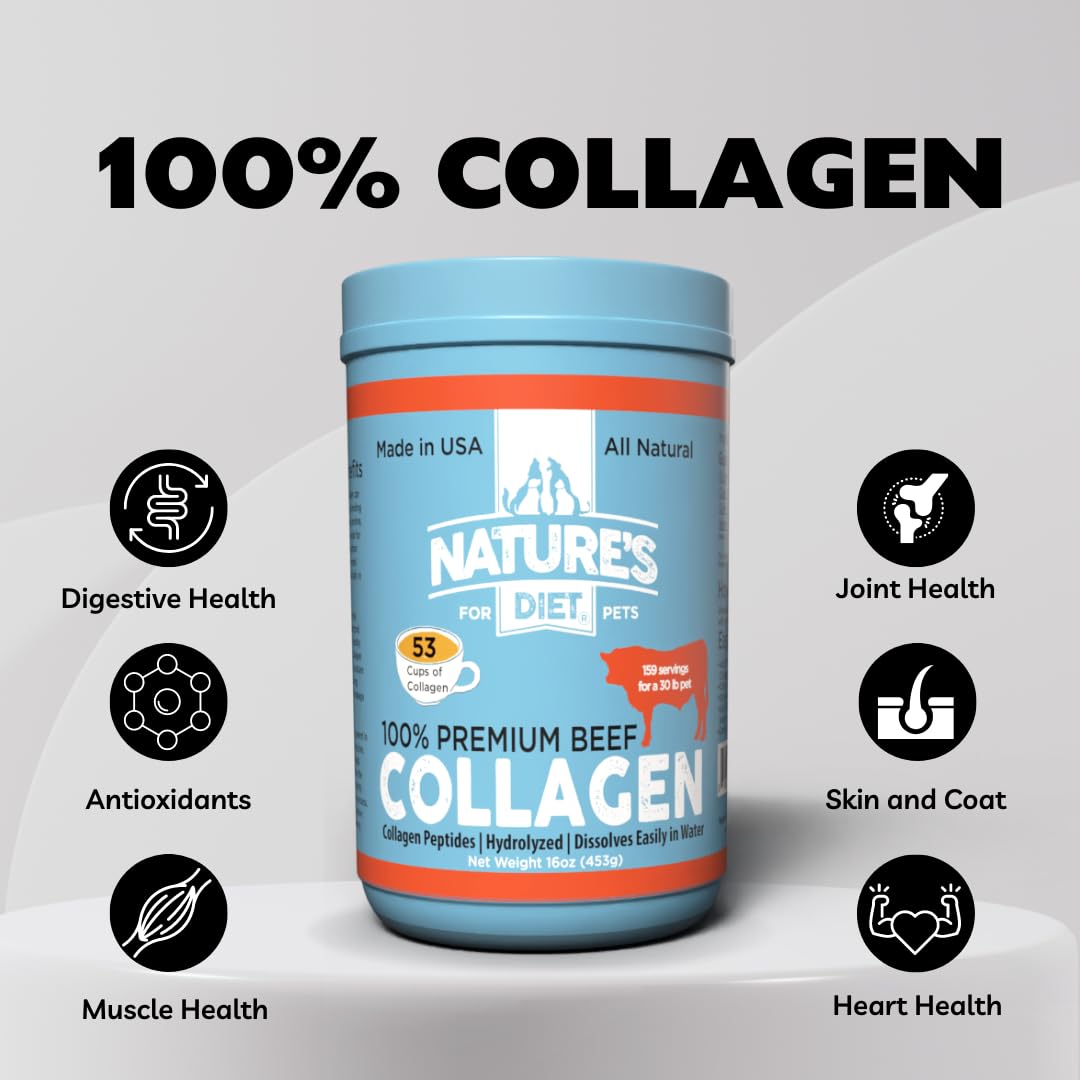 Nature's Diet Premium Beef Collagen Peptides Powder for Dogs & Cats, Joint & Skin Health Support