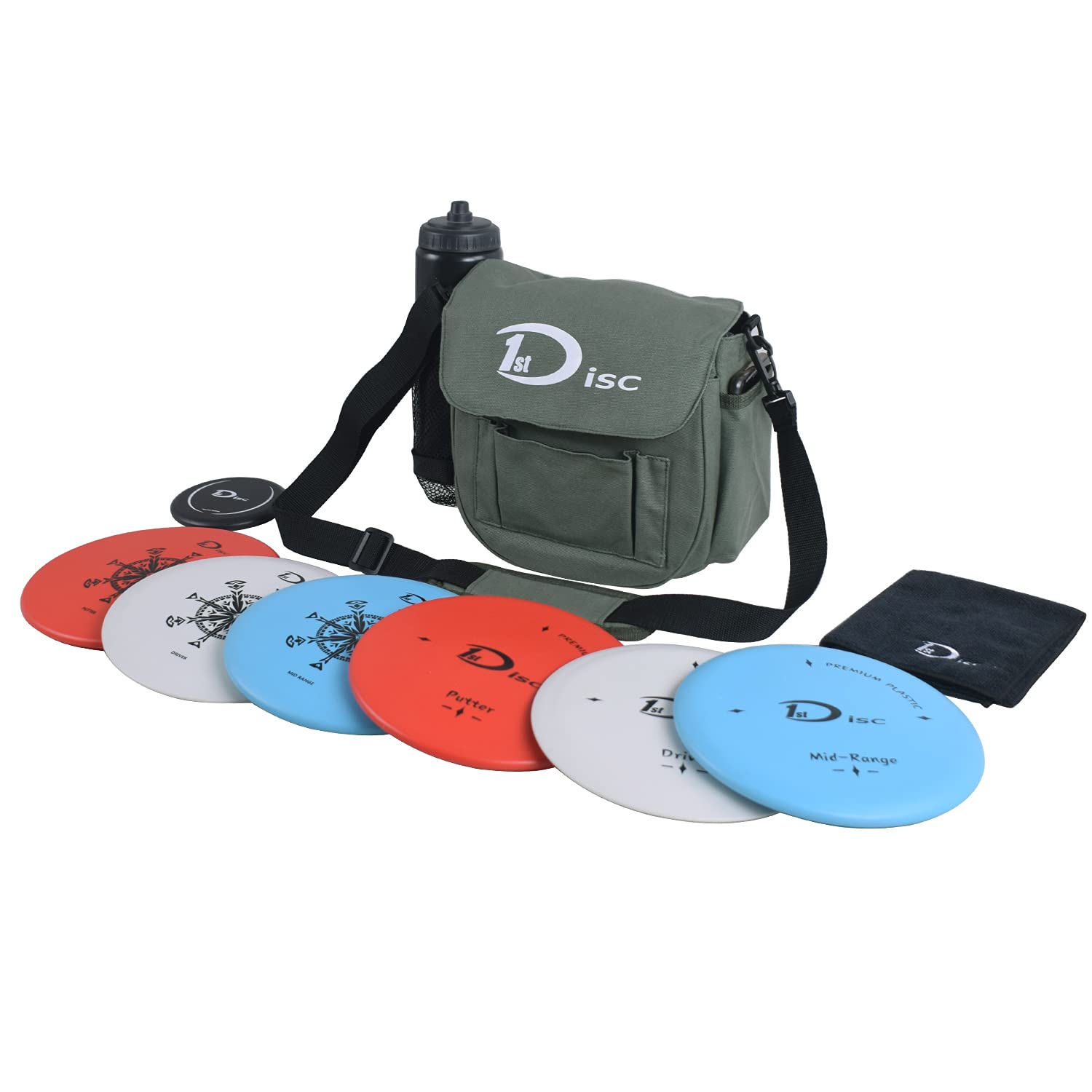 DISC Golf Set Includes 1pc Heavy Duty Nylon Carry Bag, 2pcs Drivers, 2pcs Mid-Ranges, 2pcs Putters, 1pc Mini Disc Marker and 1pc 12βx12β Embroider Logo Black Towel.