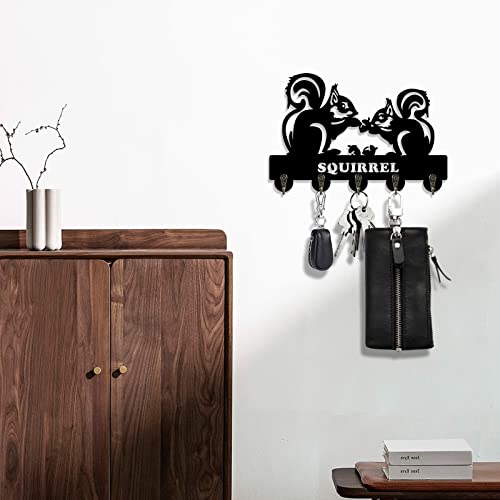 KingLive Squirrel Wall Mounted Key Rack, Key Hooks Wall Hanger Home Room Decor for Children, with 5 Sturdy Key Hooks for Front Door, Entryway, Hallway, Farmhouse