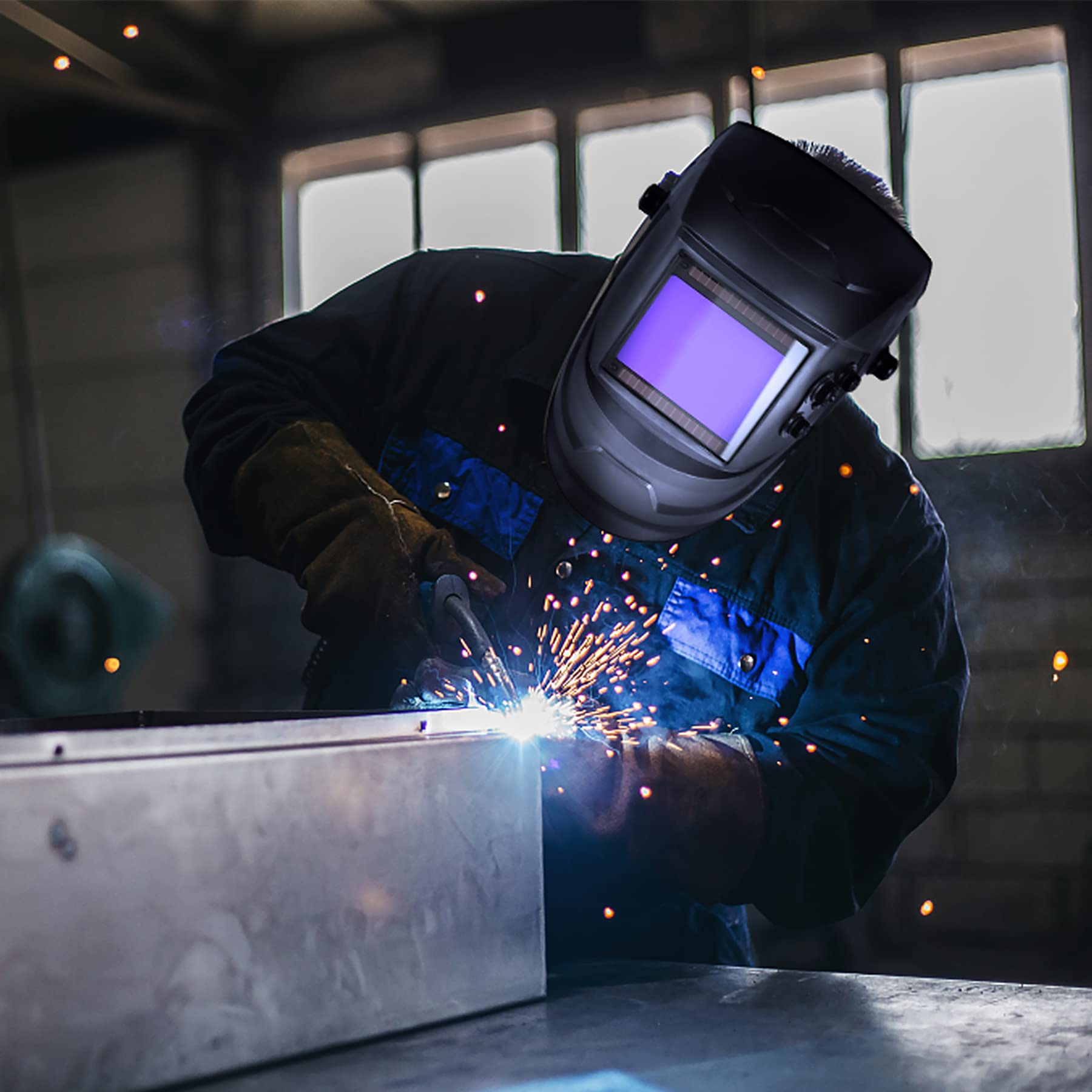 LONTAITOW Large Viewing Screen 3.94"X3.66" True Color Solar Powered Auto Darkening Welding Helmet, 4 Sensor & Wide Shade Range 4~5/9-9/13 Welding Mask for TIG MIG ARC Weld Grinding (Black)