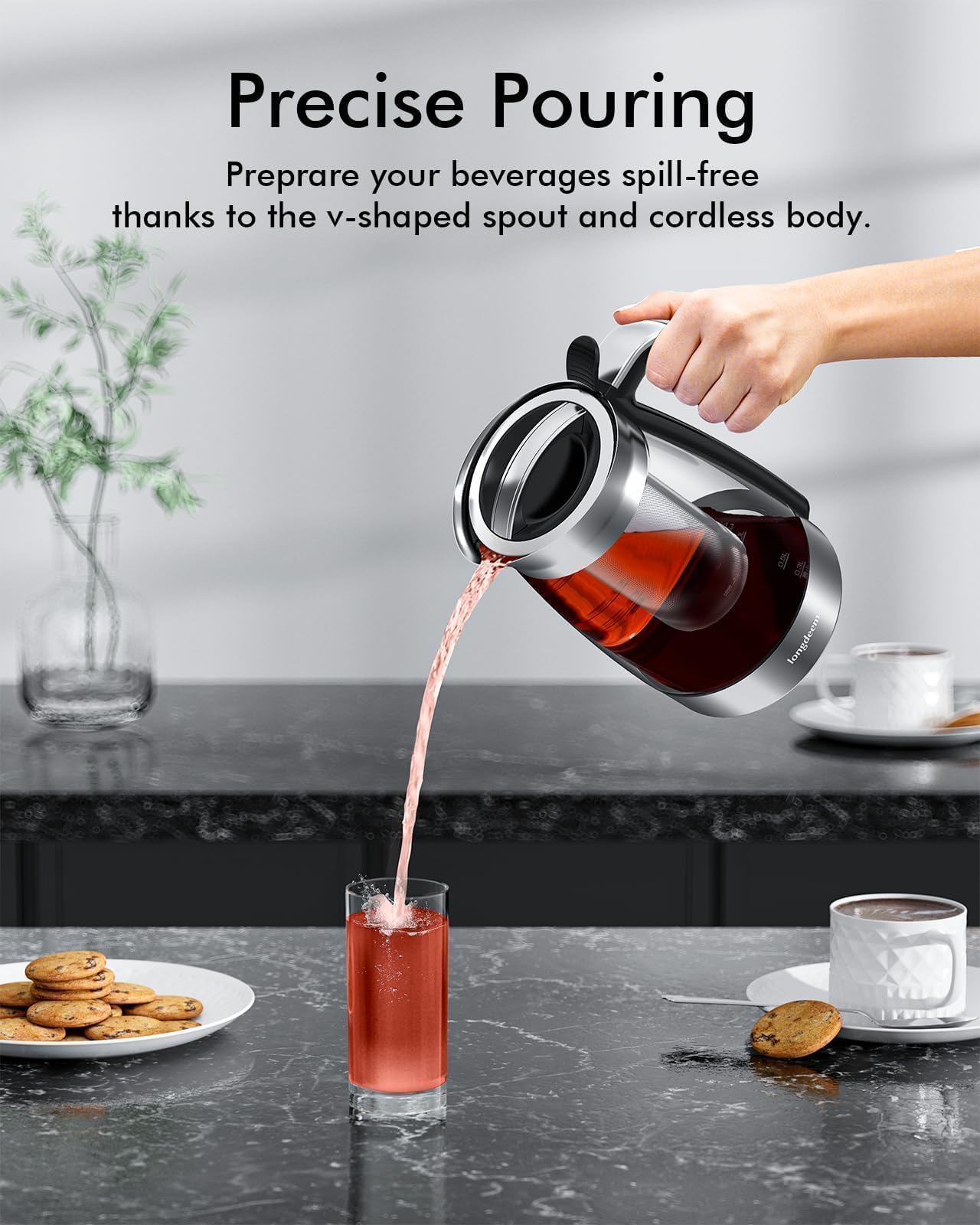 Electric Glass Tea Kettle with Infuser, 1.7L/1500W Fast Boiling, Stainless Steel, Temperature Control Tea Maker, BPA Free - Easy Lid Removal & Keep Warm Feature, Silver