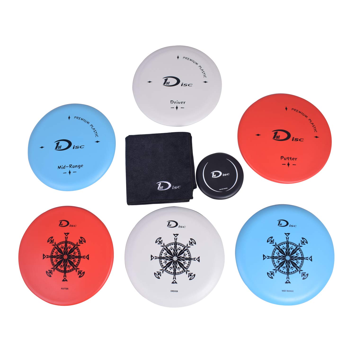 Disc Golf Set, Includes 2 pcs Drivers, 1pcs Mid-Range, 2pcs Putters, 1pcs Mini Disc Marker and 1pcs Embroider Logo Black Towel