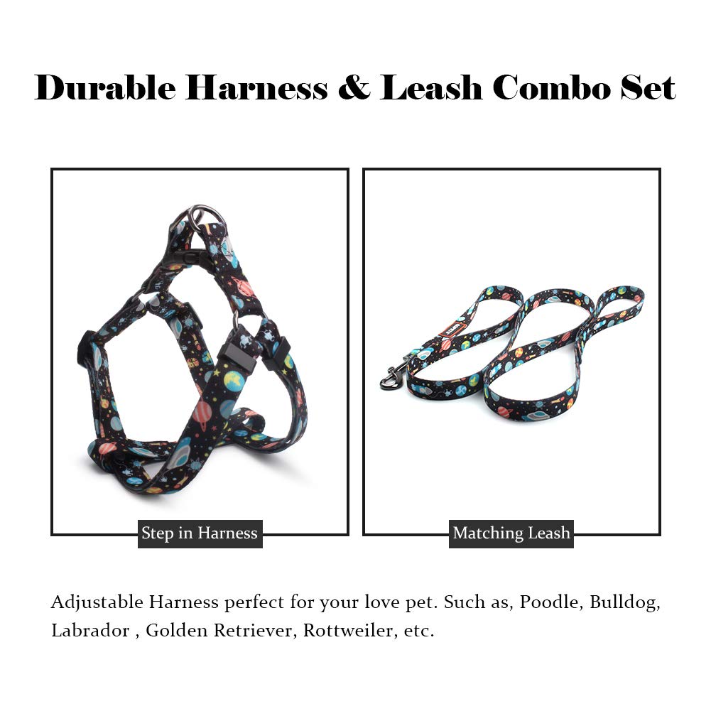 QQPETS Dog Harness Leash Set Adjustable Heavy Duty No Pull Halter Harnesses for Small Medium Large Breed Dogs Back Clip Anti-Twist Perfect for Walking (S(14"-20" Chest Girth), Space)