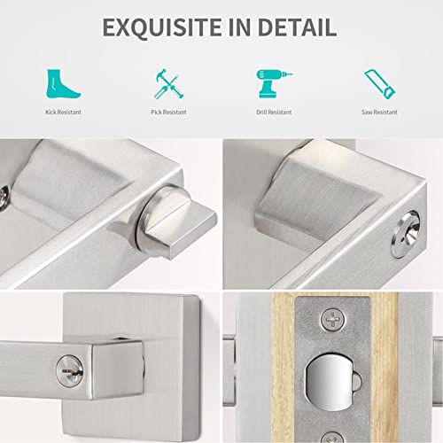 Olove Hardware 6 Pcs Entry Door Handle Lever Door Handle with Lock and Key, Heavy Duty Front Door Handle Set Satin Nickel Finish, Not Keyed Alike, Interior Lever Door Handle for Bedrooms