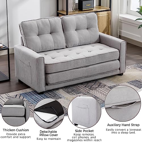 Sofa Bed,Pull Out Couch Bed Sleeper Sofa,54" Modern Convertible Velvet Loveseat with Side Pockets for Living Room, Apartment,Office(Grey)