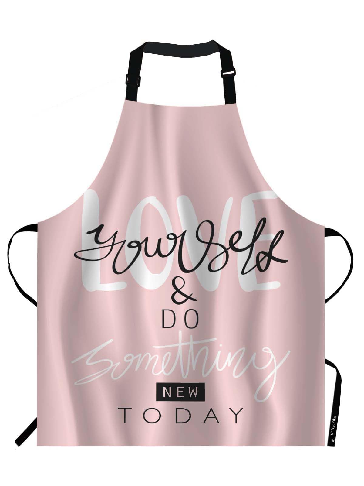 EKOBLA Love Yourself Do Something New Today Aprons Motivational Inspirational Quote Hand Drawn Lettering Waterproof Resistant Chef Cooking Kitchen BBQ Adjustable Aprons for Women Men 27x31 Inch