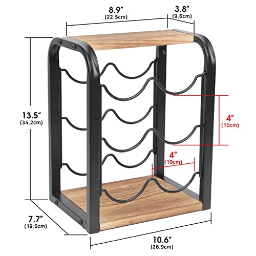 J JACKCUBE DESIGN Rustic Wood 6 Bottles Wine Rack for Countertop, 3 Tier Free Standing Wine Bottle Holder Stand Storage Organizer for Home Decor Bar, Cellar, Pantry, Cabinet- MK652A