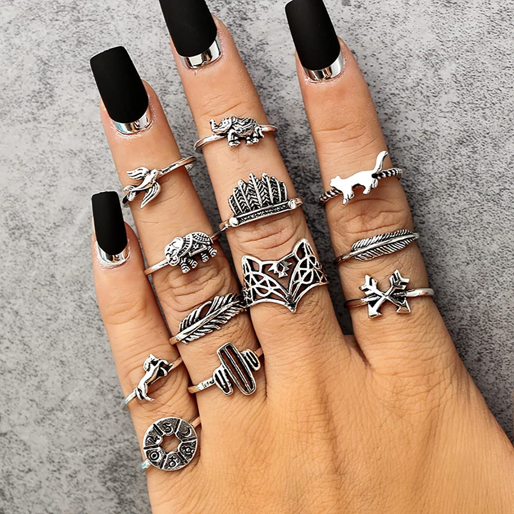 CSIYANJRY99 40PCS Vintage Knuckle Rings for Women Bohemian Stackable Snake-Shaped Rings Set with Hollow Engraved Flower Leaves