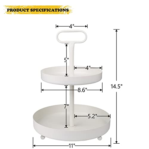 MAONAME White 2 Tiered Tray, Metal Two Tier Tray with Handle, Decorative Tray for Kitchen, Living Room, Bathroom, Seasonal Decor