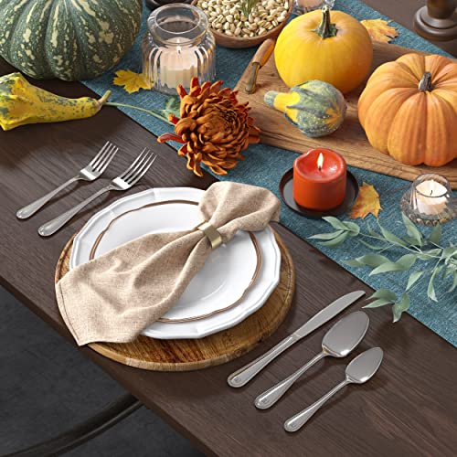 RiverRidge Monogrammed Beaded Flatware Set - L - 46-Piece Silverware with Custom Letter Stamp, 18/0 Stainless Steel Utensils Set for Daily Use & Special Occasions - Dishwasher Safe, Versatile Design