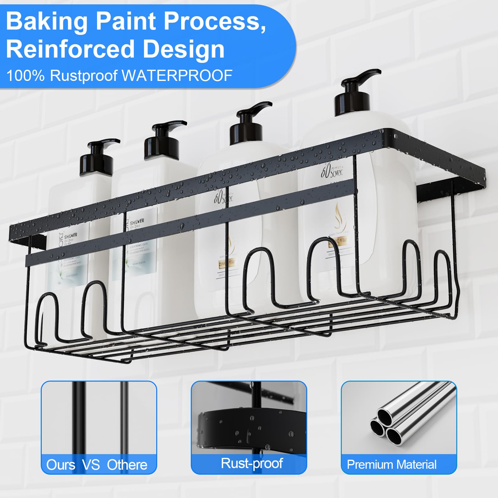 MayDiary Shower Caddy, 2-Pack Adhesive Shower Organizer for Bathroom Storage,Stainless Steel Bathroom Shower Shelves,Bathroom Organizers (Black2-two)