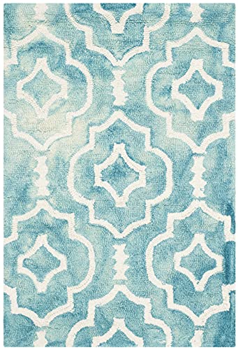 SAFAVIEH Dip Dye Collection 2' x 3' Turquoise/Ivory DDY538D Handmade Moroccan Watercolor Premium Wool Accent Rug