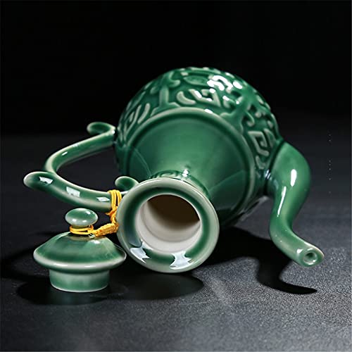 DCOT Ceramic Wine Set Flagon, White Wine Glass, Celadon, Antique Mug, Tripod, Wine Cup, Wine Dispenser Gift (Color : E)