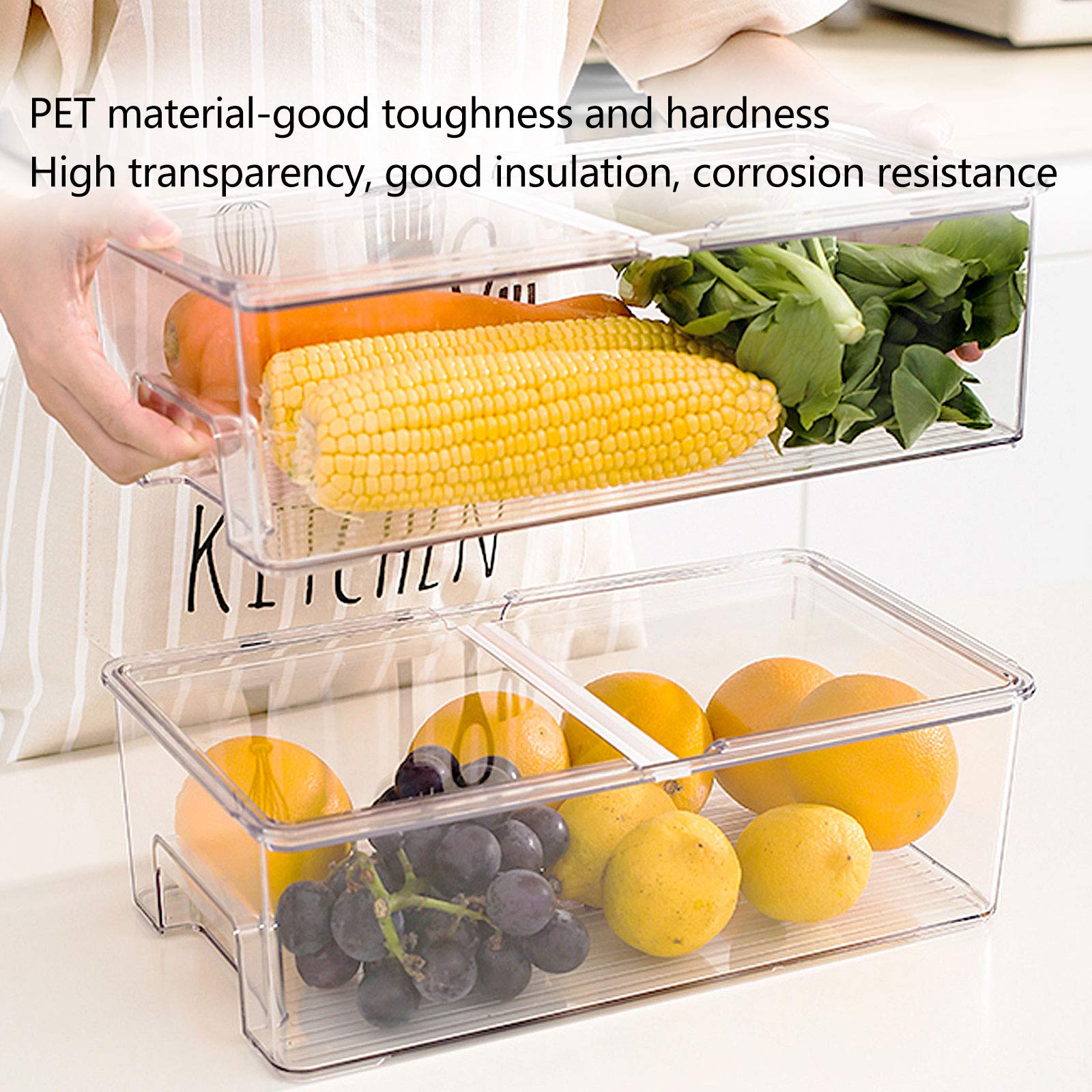 elabo Food Storage Containers Fridge Produce Saver- Stackable Refrigerator Organizer Keeper Drawers Bins with Lids, Fridge Organizers and Storage for Vegetables, Berry and Fruits, BPA-Free, 2 Pack