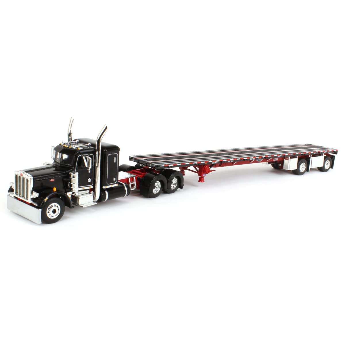DCP 1/64 Black Peterbilt 359 w/ 63" Flattop Sleeper & 53' Wilson Roadbrute Flatbed Trailer 60-1538