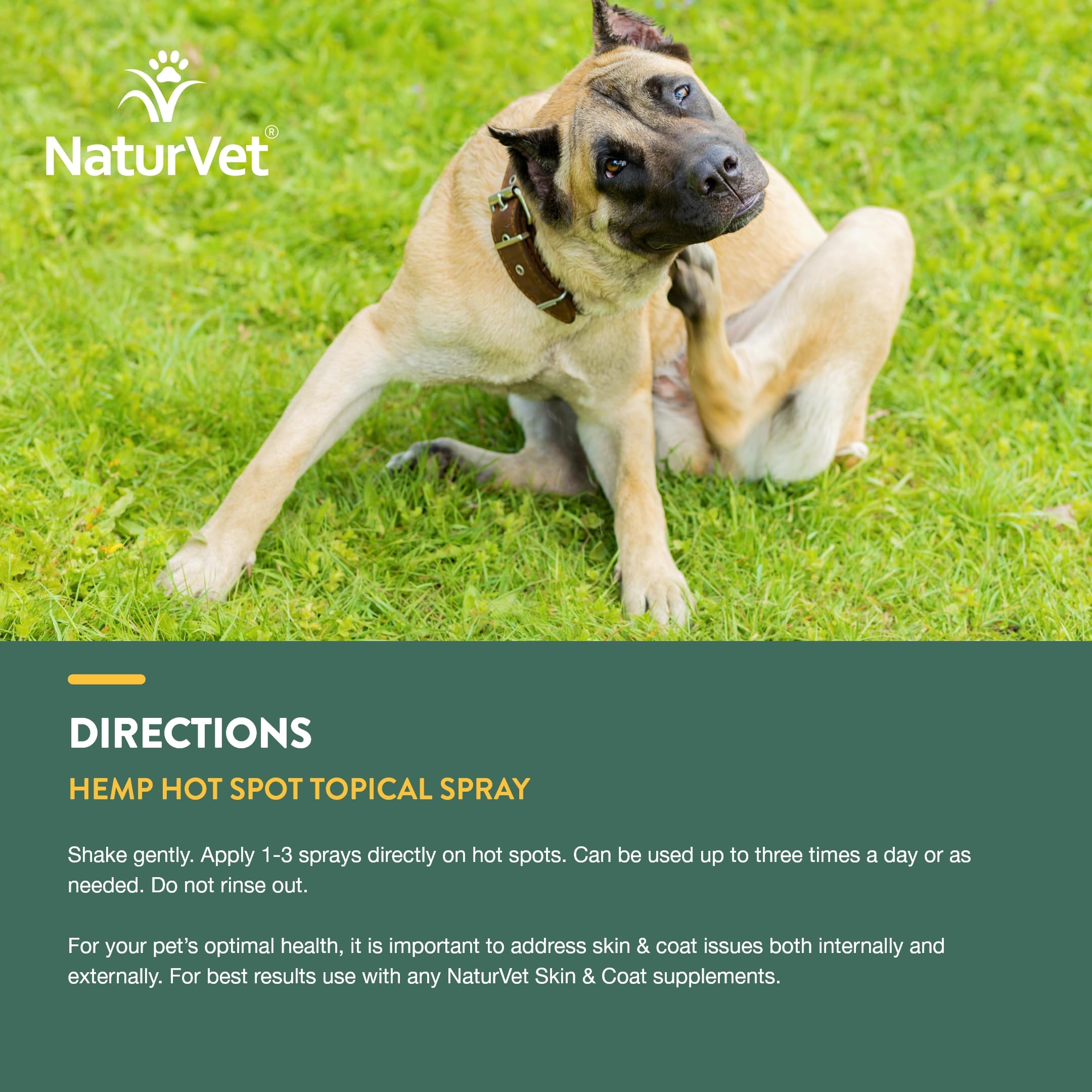 NaturVet Hemp Hot Spot Spray with Aloe Vera for Dogs, 12 oz Liquid, Made in The USA