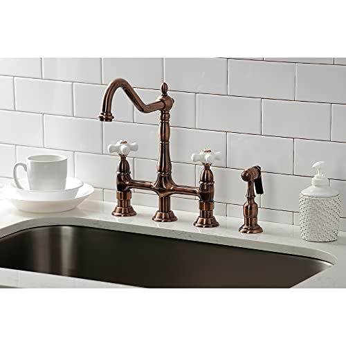 Kingston Brass KS127PXBSAC Heritage Bridge Kitchen Faucet, Antique Copper