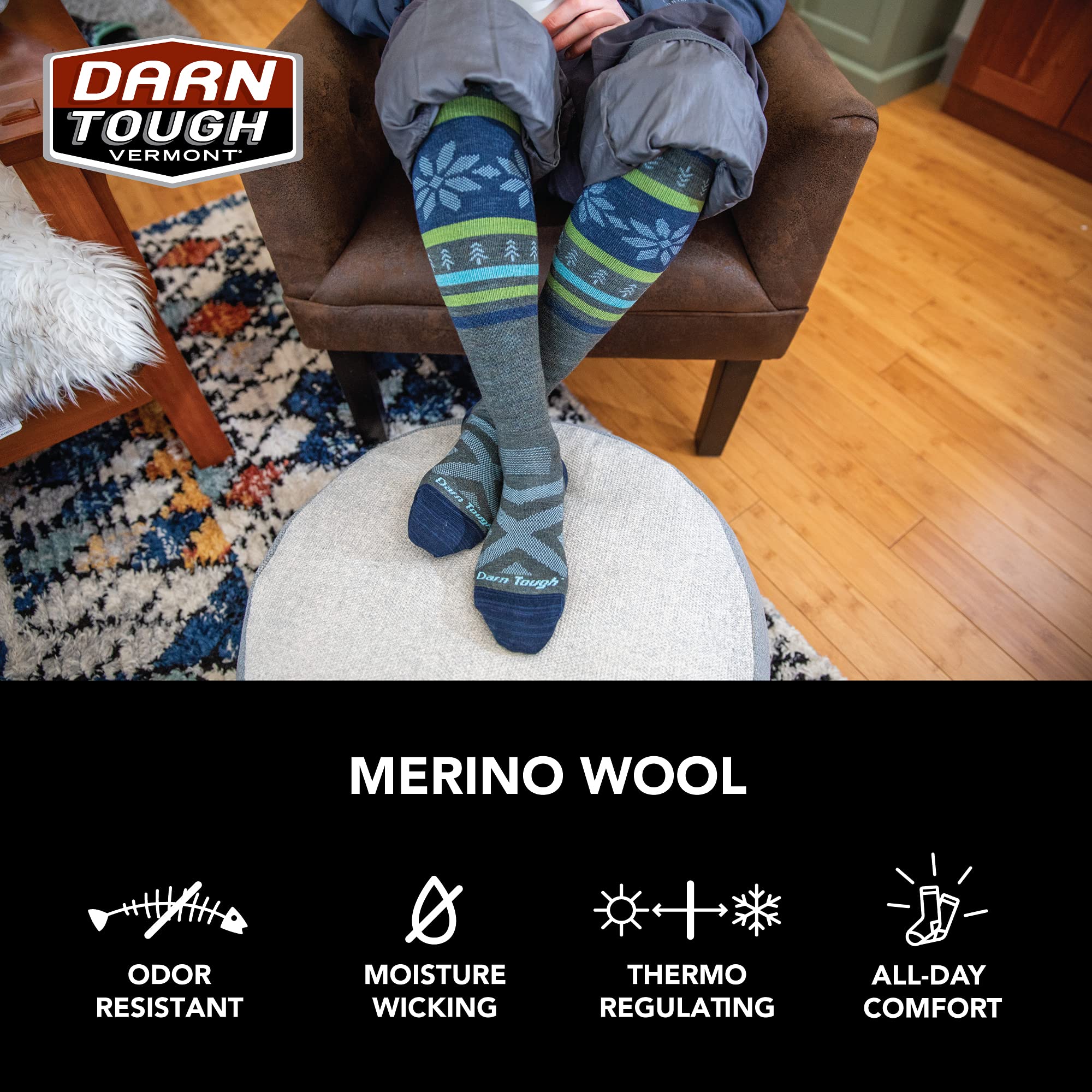 Darn Tough Vermont Penguin Peak OTC Midweight with Cushion Aqua MD (US 7.5-9.5)