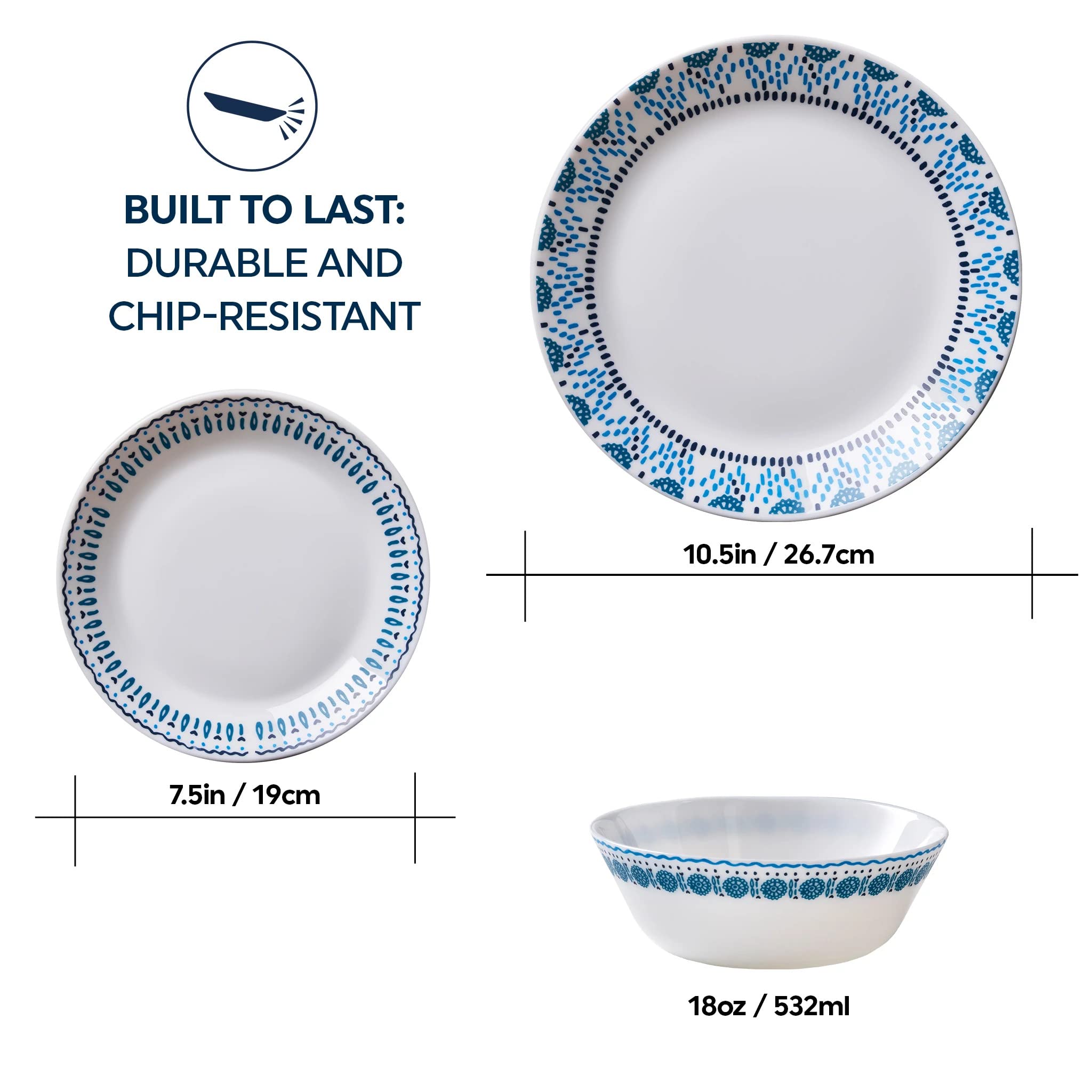 Corelle Everyday Expressions 12-Piece Dinnerware Set, Azure Medallion, Glass