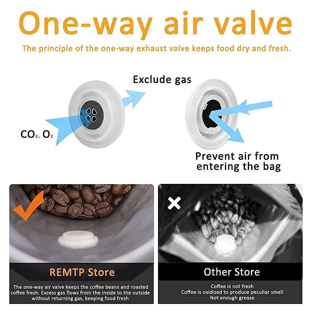 REMTAP Coffee Bags with Valve(50 pcs,16 oz/1 lb) Black High Barrier Aluminum Foil Flat Bottom Standing Empty Coffee Beans Storage Bag,Reusable Heat Sealable Side Zipper Pouches for Home or Store