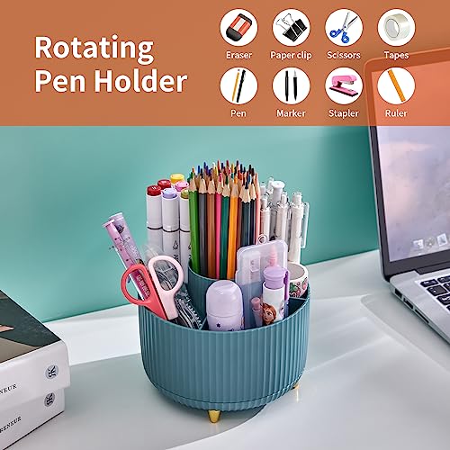 Marbrasse Desk Organizer, 360-Degree Rotating Pen Holder for Desk, Desk Organizers and Accessories with 5 Compartments Pencil Organizer, Art Supply Storage Box Caddy for Office, Home (Dark Green)