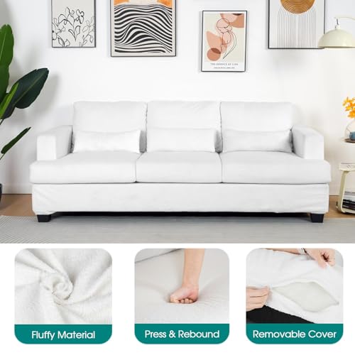 Kikihuose Modular Sectional Sofa Couch, L Shaped Couch with Storage Ottoman, Convertible Sofa with Chaise, Modern 3 Seater Comfy Couch for Living Room, Apartment, Small Space, White
