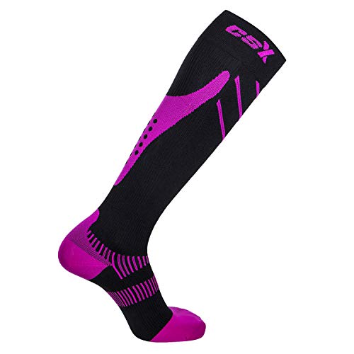 CSX 15-20 mmHg Compression Socks for Men and Women, Knee High, Recovery Support, Athletic Sport Fit, Pink on Black, Medium (15-20 mmHg)