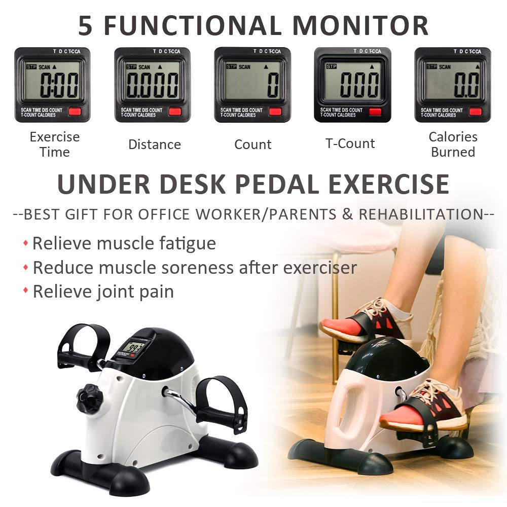 DECELI Under Desk Bike Pedal Exerciser - Portable Mini Exercise Bike for Arm/Leg Exercise, Mini Exercise Peddler with LCD Display(White)