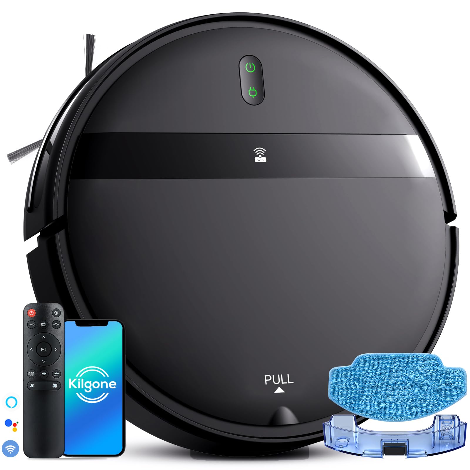 Kilgone Robot Vacuum Cleaner, App/Voice Control, Robot Vacuum and Mop Combo 2 in 1, Automatic Recharge Robotic Vacuum, Long Runtime, Self-Charging, Cleans Carpets, Hard Floors & Pet Hair Efficiently