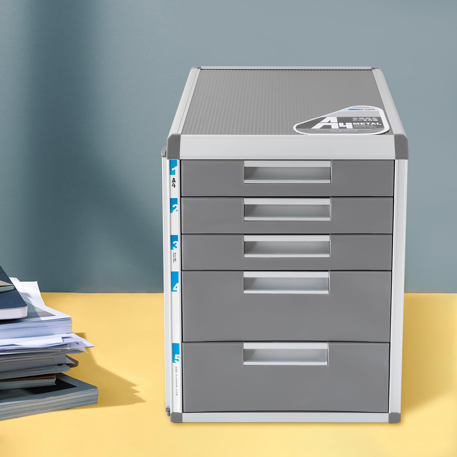 DDBESSIC File Cabinet, 5 Drawer Lateral Filing Cabinet with Lock Desk Cabinet Storage Home Office Lockable Desk Storage Organizer with Drawers