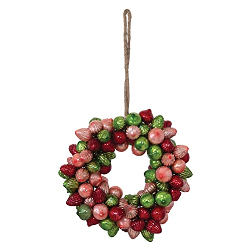 Creative Co-Op Mercury Glass Ornament Wreath, Red, Pink and Green