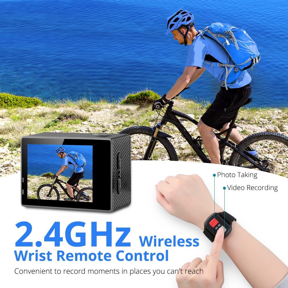 Dragon Touch 4K Action Camera 20MP Vision 3 Underwater Waterproof Camera 170° Wide Angle WiFi Sports Cam with Remote and Mounting Accessories Kit
