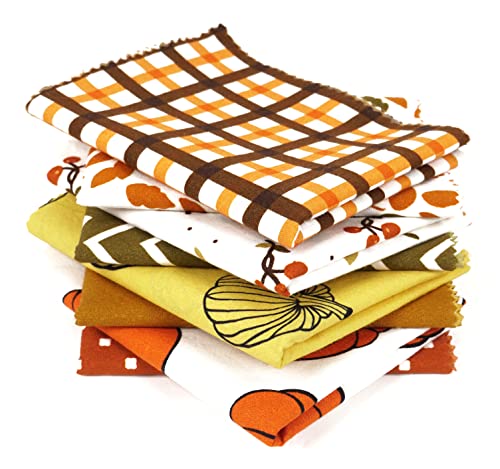Soimoi 8 Pc Fat Quarter Bundle, Autumn Fall Theme Print 18"x 22" DIY Patchwork- 100% Cotton Pre-Cut Quilting Fabric Orange, Brown, Yellow
