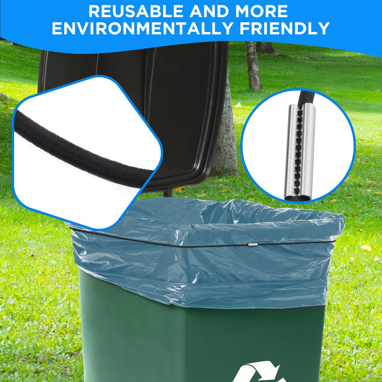 SDTC Tech Trash Can Bands, 3 PCS Elastic Rubber Bands, Fits 13 to 30 Gallon Garbage Can, Durable Trash Bag Bands Elastic Bands to Hold Trash Can Bags in Place (Black)