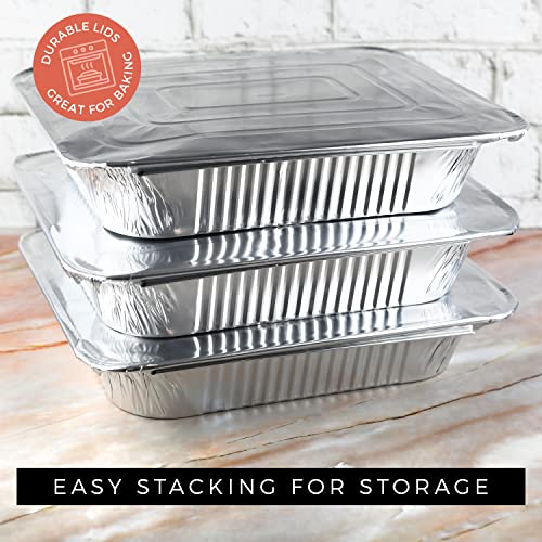 NYHI 9" x 13 ” Aluminum Foil Pans With Lids (10 Pack) | Durable Disposable Grill Drip Grease Tray | Half-Size Deep Steam Pan and Oven Buffet Trays | Food Containers for Catering, Baking, Roasting'