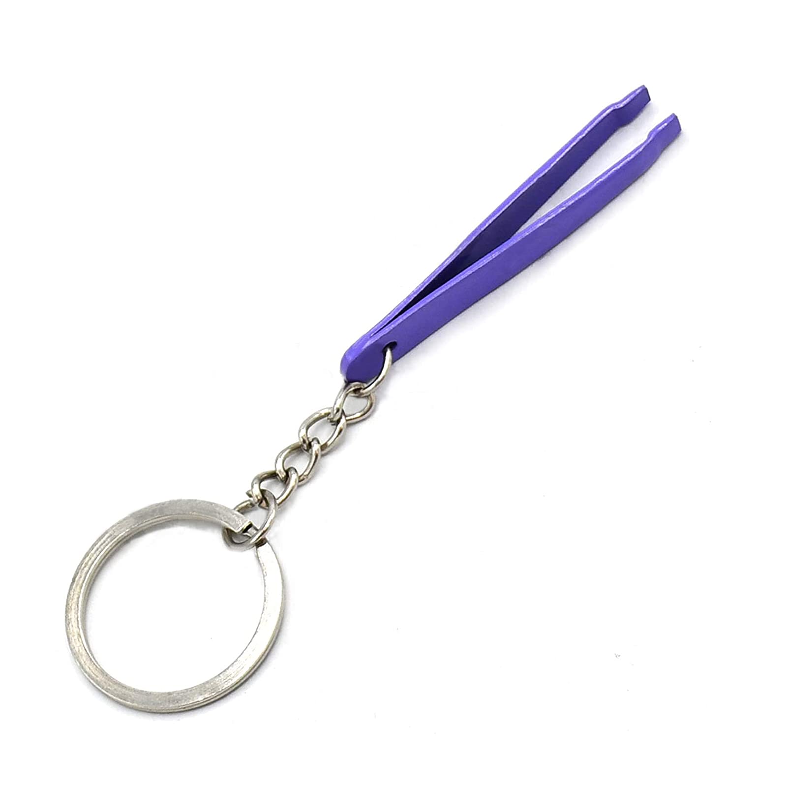 DDP Purple Color Coated Eyebrow Tweezers Key Chain Stainless Steel Keychain