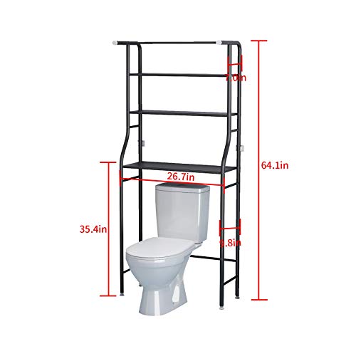 UDEAR 3 Shelf Bathroom Space Saver,Over The Toilet Rack,Bathroom Corner Stand Storage Organizer Accessories,The Washing Machine,with Hanging Rod,Bathroom Tower Shelf,Black