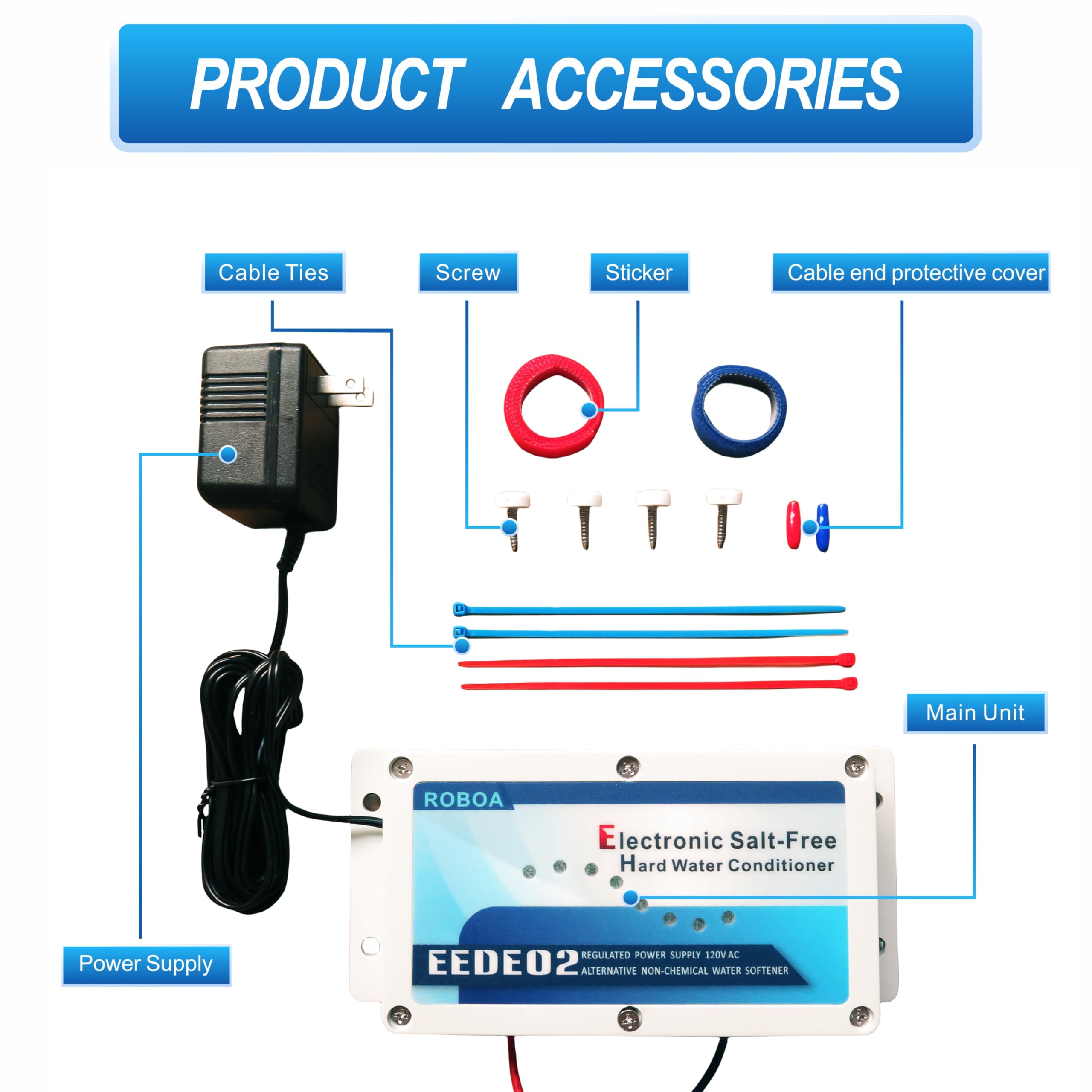 ROBOA Electronic Water Descaler,Alternative Chemical and Salt Free Water Softener Systems Whole House,Prevent Rust and Scale Build-up,Electromagnetic Water Conditioner,Easy Installation