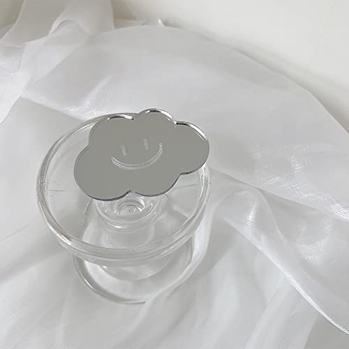ONLYOU GRIPTOK Phone Grip Korean Grip Tok Simple Cloud Cloud Design Fluffy Mirror Cute Phone Stand Drop Prevention Custom Pair Women's Silver