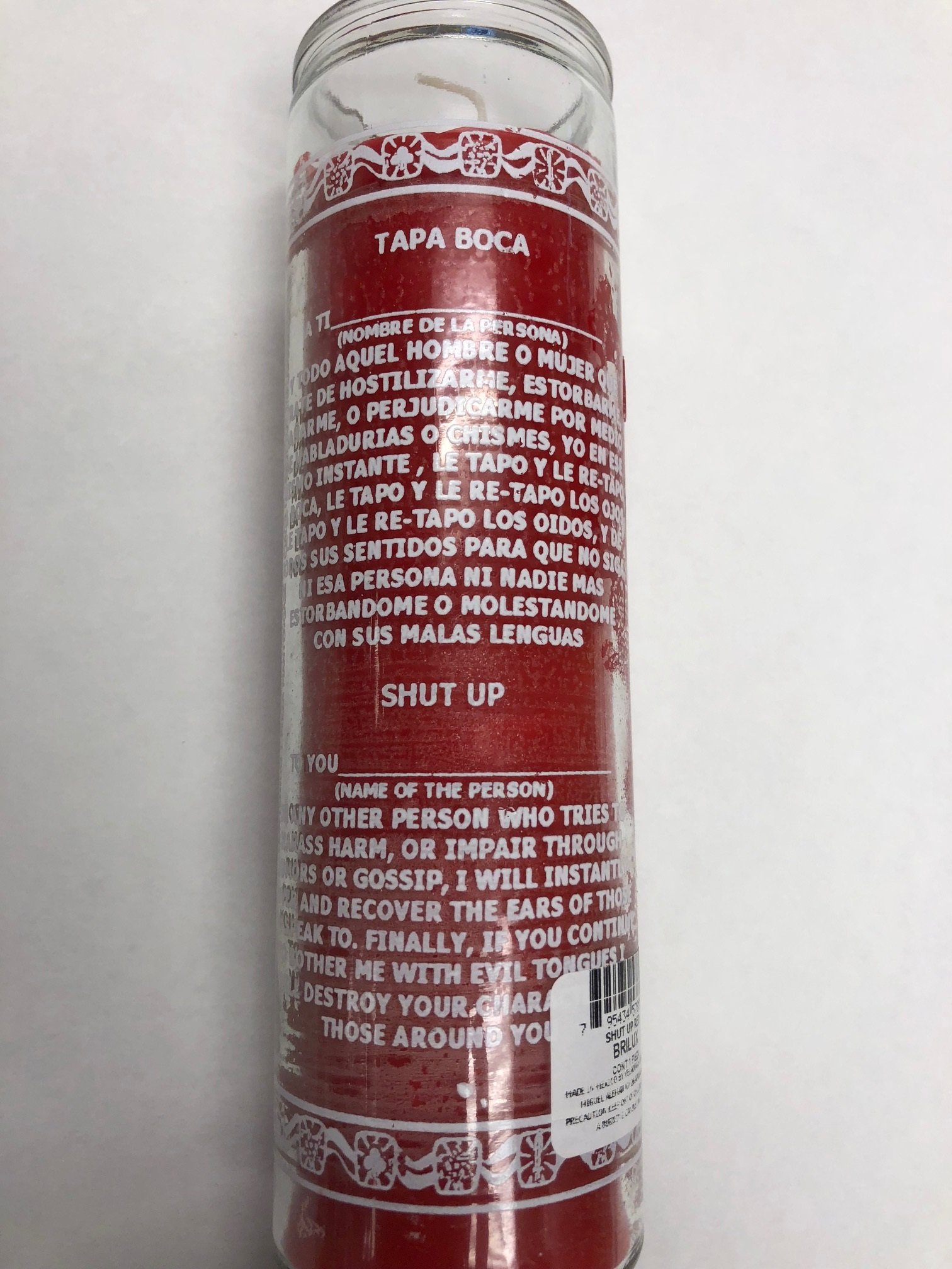 Shut Up (Tapa Boca) 1 Color Unscented Red Pillar Candle in Glass
