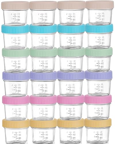 WILLDAN 24-Pack Glass Baby Food Storage Containers - 4 oz Baby Food Storage Jars with Lids, Baby Food Maker, Microwave, Dishwasher & Freezer Safe