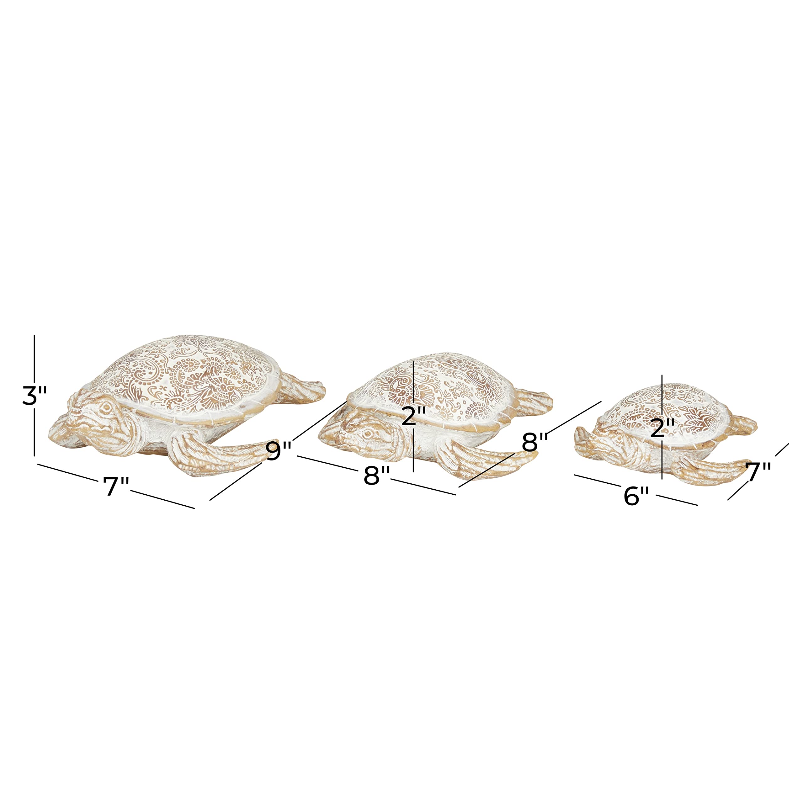 Deco 79 Polystone Turtle Decorative Sculpture Home Decor Statues, Set of 3 Accent Figurines 9", 8", 7"W, Beige
